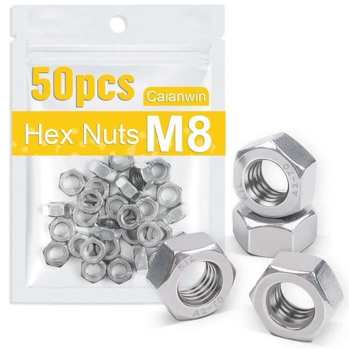 50 Pièces Ecrou Hexagonal M8, Din 934 Ecrous Inox En Acier Inoxydable A2 V2A,Ecrou Hexagonal ...