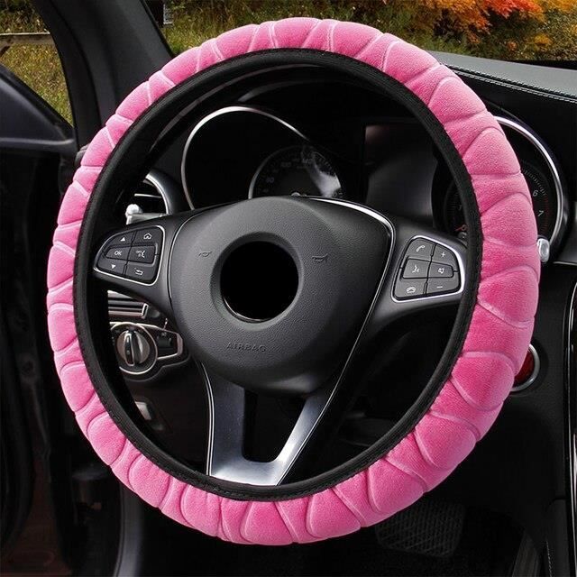 COUVRE-VOLANT,Rose--Housse universelle pour volant de voiture, en peluche, doux et chaud, rose ...