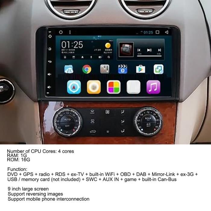 9' 2Din GPS Navigation MP5 Player Multimedia Android 9.1 pour Mercedes ...