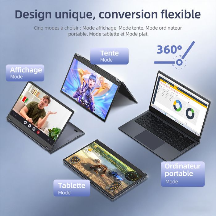 PC Portable 15,6" FHD Écran Tactile 360° Rotation - AMD Ryzen 5 7430U ...