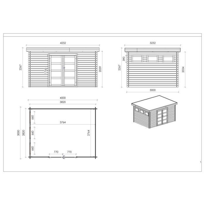 Abri de jardin en bois - ALTANKA - DOM626 - 12m2 - Ep. 28mm - Couleur ...