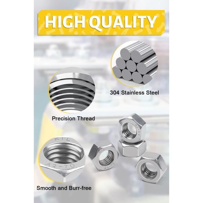 50 Pièces Ecrou Hexagonal M8, Din 934 Ecrous Inox En Acier Inoxydable A2 V2A,Ecrou Hexagonal ...
