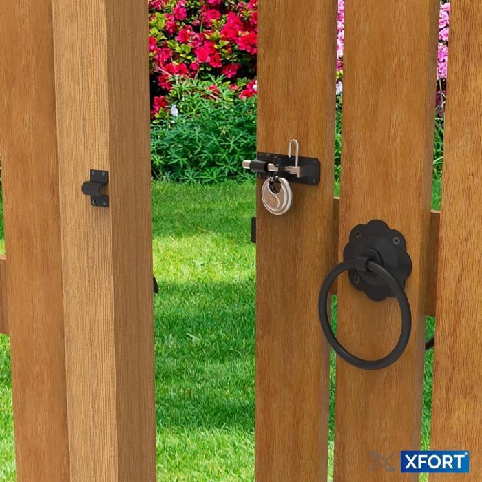 Kit de fixation de portail à anneau noir avec charnières en T, boulon ...