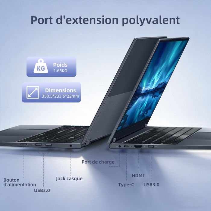 PC Portable 15,6" FHD Écran Tactile 360° Rotation - AMD Ryzen 5 7430U ...