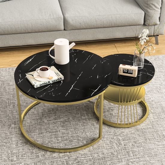 Table Basse Double Couche, Lot de 2 Table Basse Salon Table Gigogne ...
