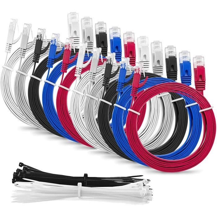 Paquet de 10 Cables LAN CAT6 RJ45 Extra PLAT et MINCE UTP 32AWG 2 ...