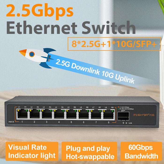 Commutateur réseau Ethernet 2.5G Hub LAN non géré 8 x 2.5G + 1 x 10G ...