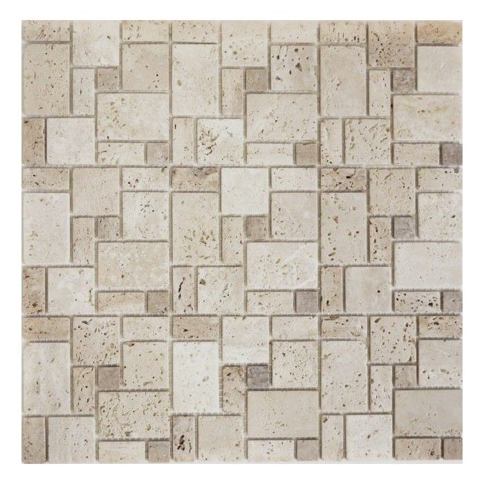 Mosaïque carreau travertin pierre naturelle combinaison travertin beige MOS43-1212-15_f ...