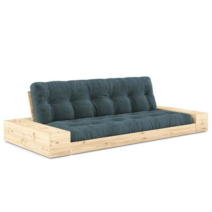 Canapé lit futon BASE bleu pâle couchage 130cm dossiers et accoudoirs ...