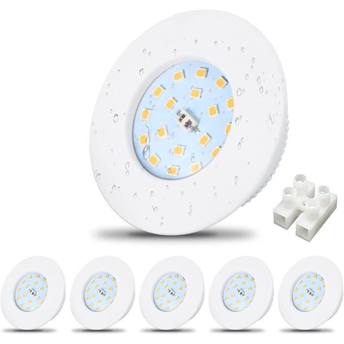 Lot de 6 spots LED encastrables ultra plats 5 W IP44 Blanc neutre 500 lm Blanc Ø 60-68 mm pour ...