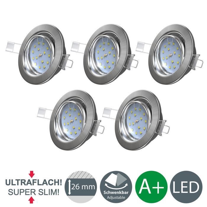 B.K. Licht lot de 5 spots LED encastrables ultra-plats orientables, spots salon - Cdiscount Maison