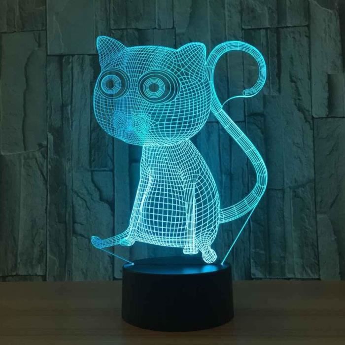 Veilleuse 3D Chaton de Dessin Animé LED - E.F.CONNECTION - 16 Couleurs ...