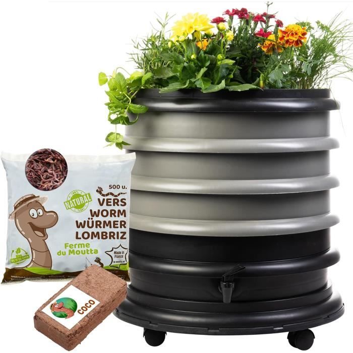 Lombricomposteur 3 Plateaux Gris + Jardinière + 250Gr De Vers De ...