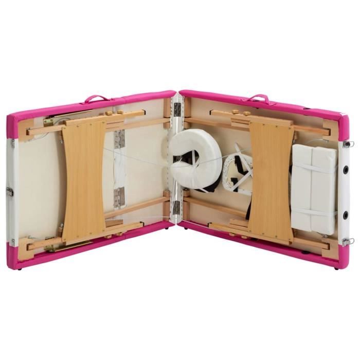 Swt Table De Massage Pliable 3 Zones Bois Blanc Et Rose Cdiscount