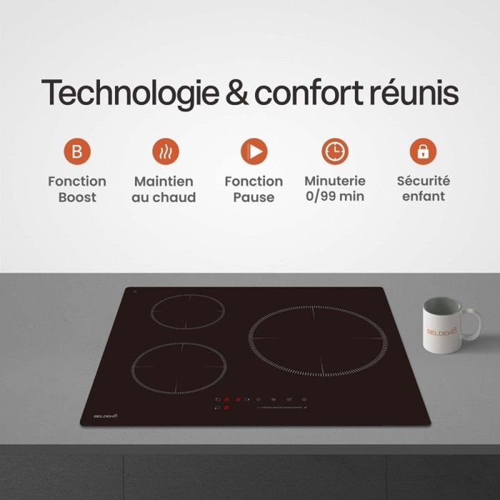 BELDEKO Plaque Induction Encastrable 3 Zones Foyer XL 280mm 6500W ...