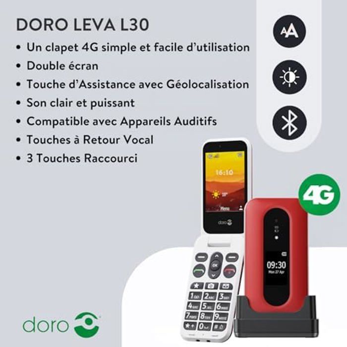 Téléphone Portable - DORO - Leva L30 - Écran Externe - Son HD - 2MP ...