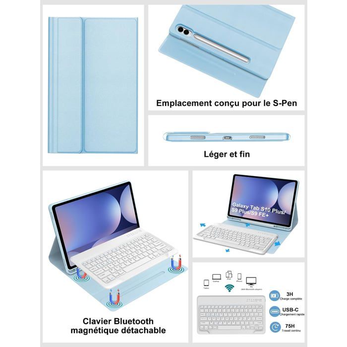 Clavier pour Samsung Galaxy Tab S10 Plus/S9Plus/S9 FE Plus 12.4",Coque ...