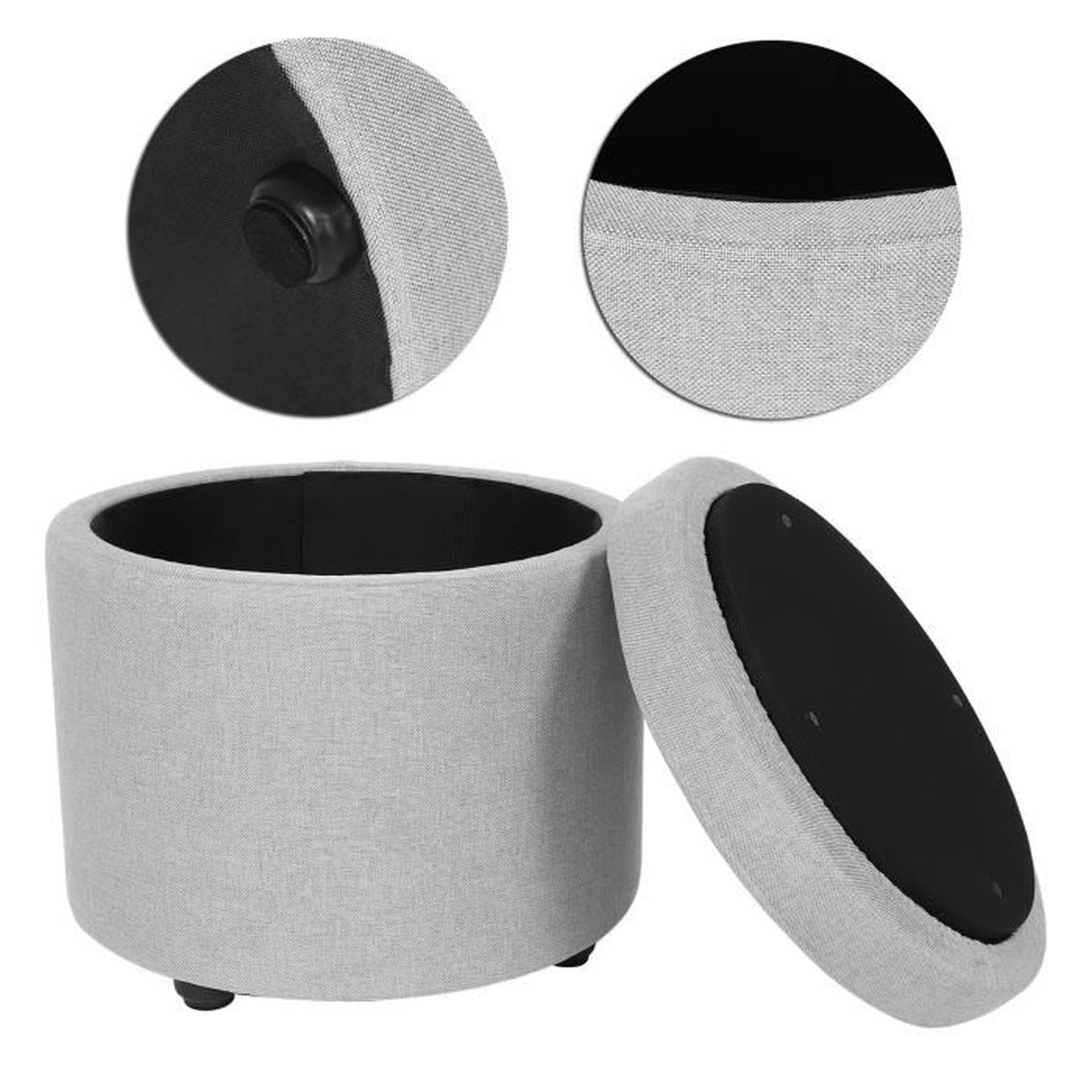 Pouf avec coffre de rangement Rond - Chargement max 100 kg - 36.5x32cm ...