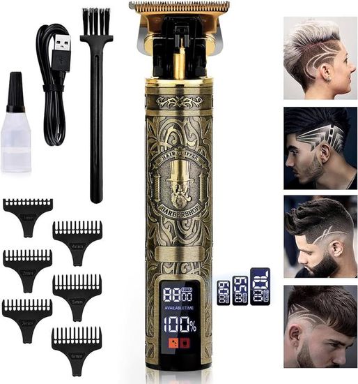 Tondeuse Barbe Homme, Tondeuse Cheveux Hommes, Imperméable IP54 Avec écran LCD USB T-Blade ...