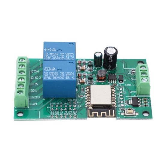 GOTOTOP Carte relais Module de Relais Wi‑Fi Double Canal PCB DC 8‑80V pour ESP8266 Apprentissage ...