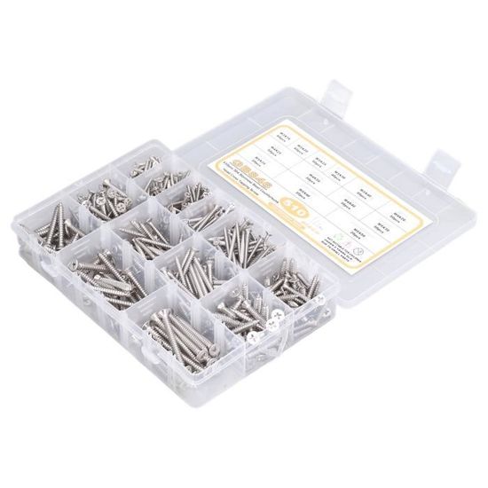 GOTOTOP vis autotaraudeuses 510 pièces vis à tête fraisée 304 en acier inoxydable croix ...
