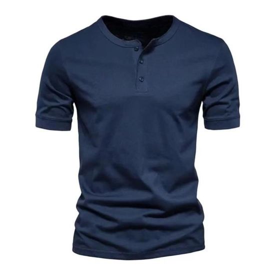 Polo pour homme, couleur unie, col rond, coupe ajustée, polo à manches ...