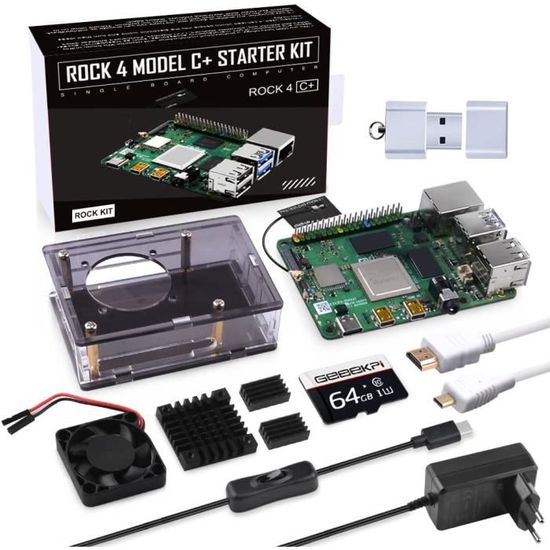 Rock Pi 4 Model C Kit De Démarrage Avec Carte Simple Rockchip Rk3399-T Bras Cortex-A72 + Cortex ...