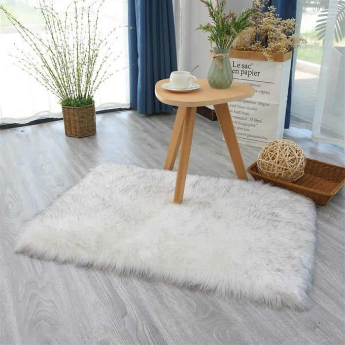 Tapis Salon Shaggy Poil Long Doux Moderne Tapis Imitation Fourrure Laine Rectangulaire Pour ...