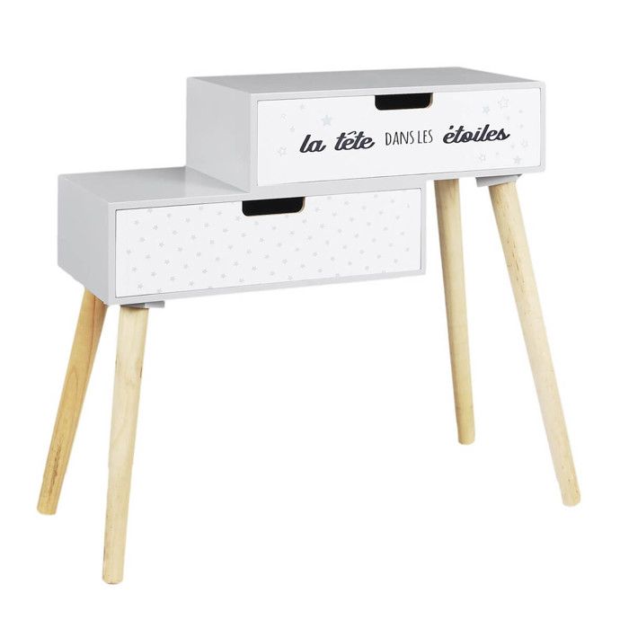 SMILE - Chevet Enfant 2 Tiroirs Gris et Blanc - Cdiscount Maison