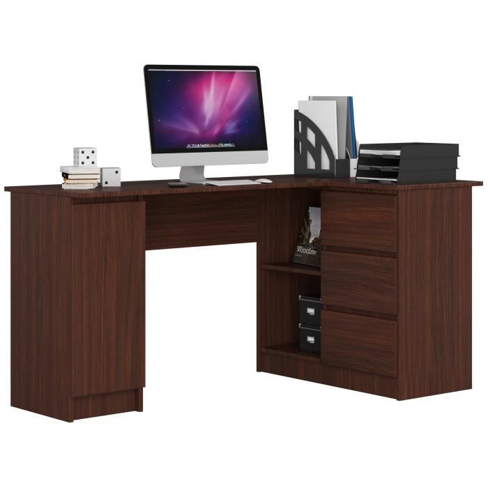 3xEliving BUREAU LYNNA B20 DROITE WENGÉ Grand bureau d'angle avec trois ...