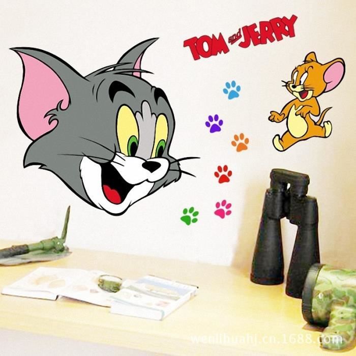 Cartoon mur autocollant Tom et Jerry autocollants de fenêtre Cat ...