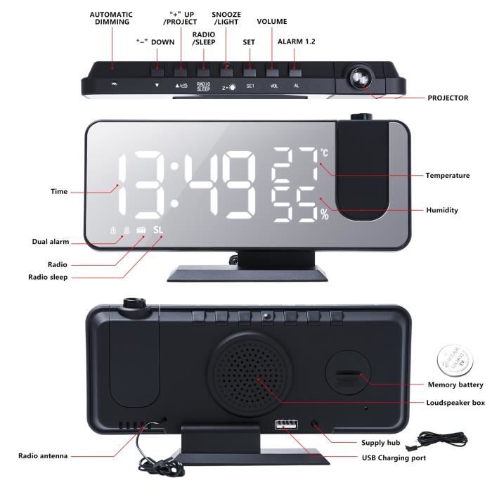 Réveil Numérique Intelnt Led Radio Fm Horloge De Table Électronique De ...