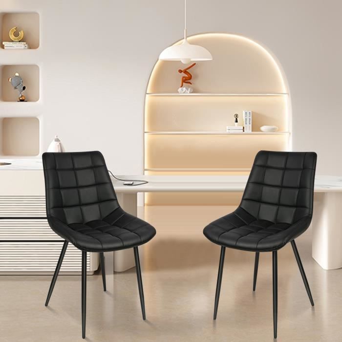 Chaise avec dossier Homewell - Lot de 2 - Hauteur du dossier 41cm - PU - Noir - Cdiscount Maison
