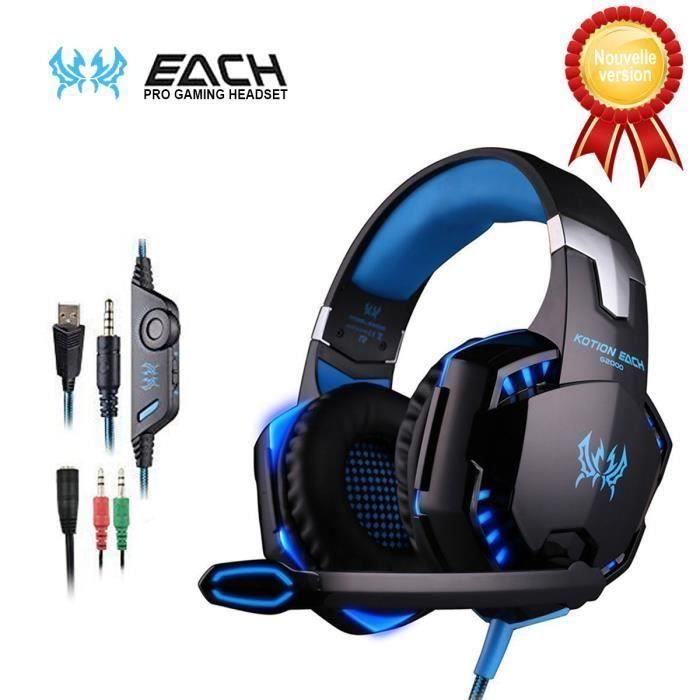 Micro-casque Gaming VersionTech EACH G2000 Bleu - Casque Gamer Headset ...