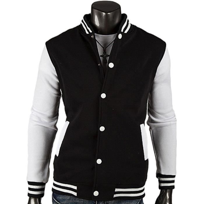 Veste Hommes Slim Fit Baseball Varsity Jacket B... noir - Cdiscount ...