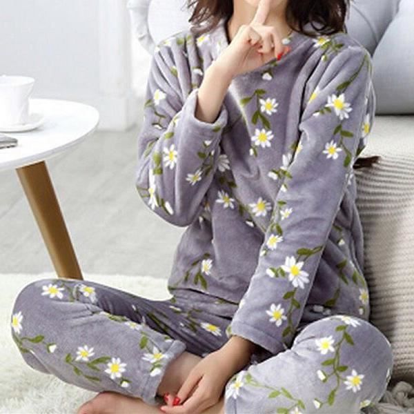 Pyjama femme long,Nouveau 2020 automne hiver chaud flanelle femmes ...