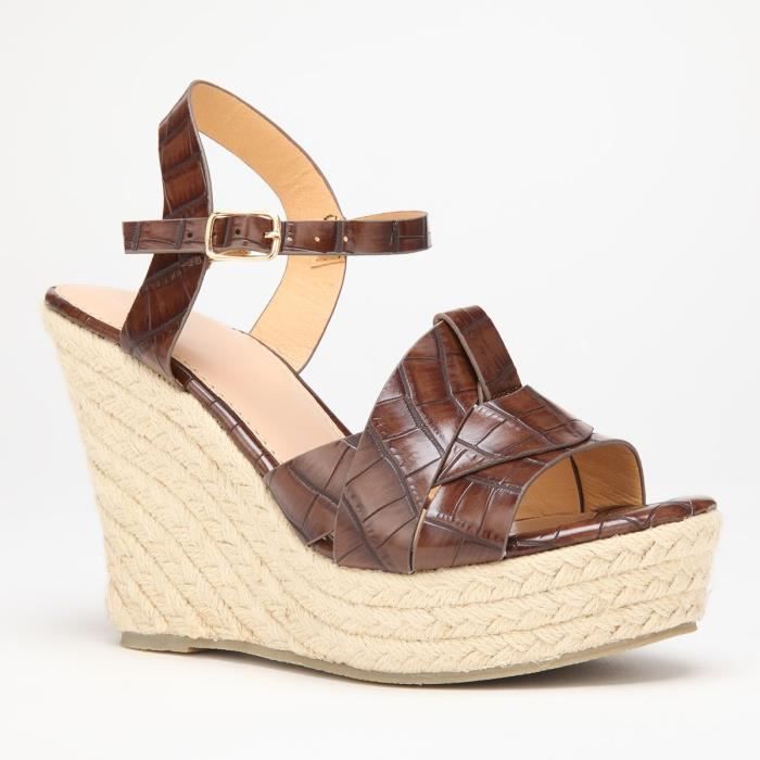 Sandales compensées LA MODEUSE - Marron - Talon compensé - Cordage ...