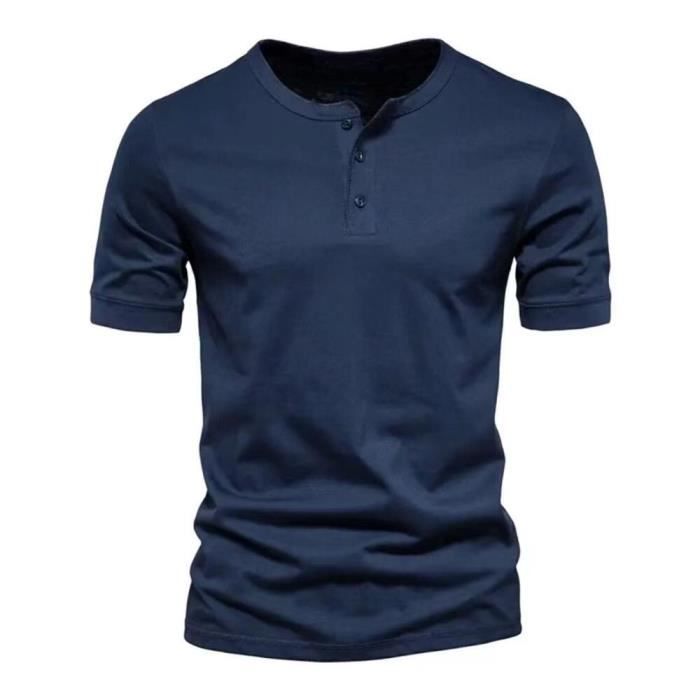 Polo pour homme, couleur unie, col rond, coupe ajustée, polo à manches ...