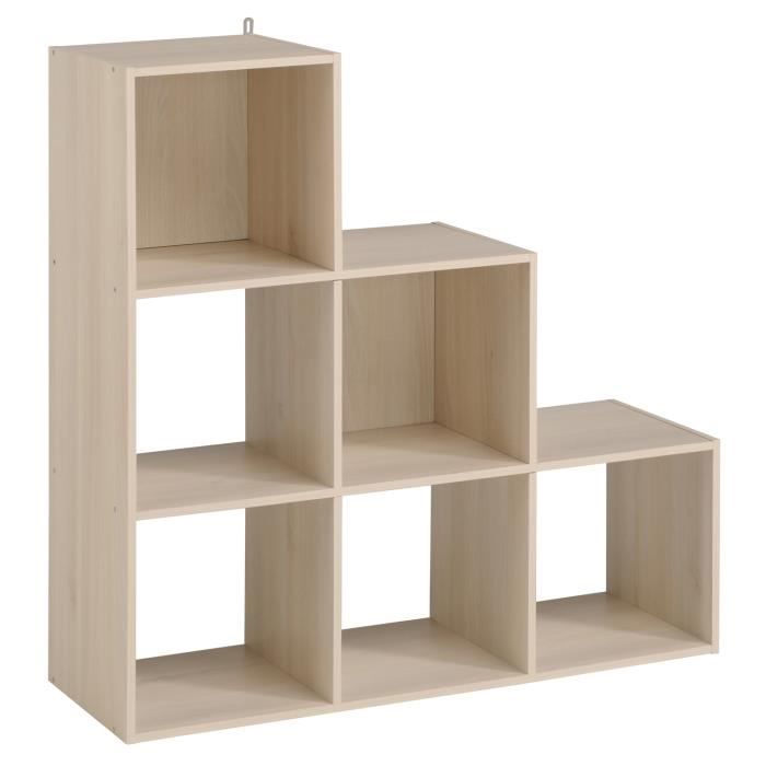 Cube de rangement Etagère 6 cases dégradé coloris acacia, L91x H91 x ...