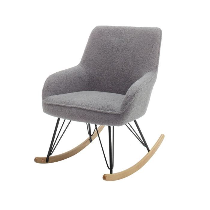 Fauteuil rocking chair bouclette gris avec pieds en hêtre - FA16024 ...
