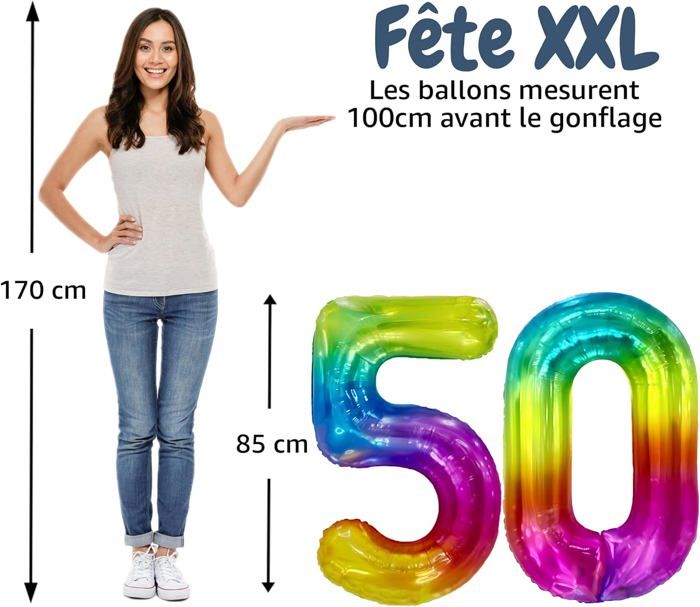 Ballons Anniversaire 50 Ans Couleur Arc en ciel de 100cm Dcoration ...