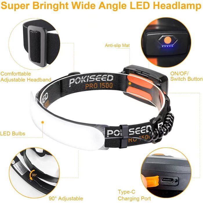 Lampe Frontale LED Ultra Puissante 1500 LM,Lampe Frontale Rechargeable ...