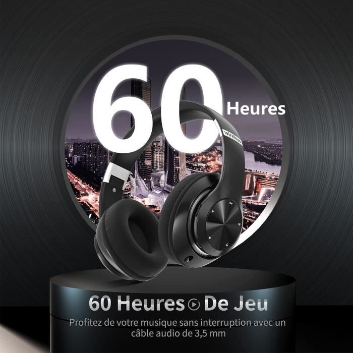 Casque Bluetooth Sans Fil -60 Heures De Musique -Casque Audio Avec ...