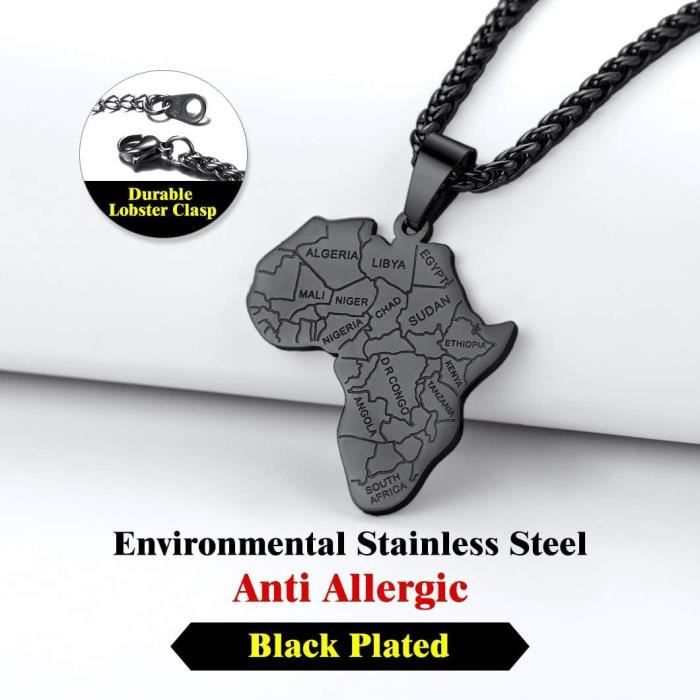 Collier Afrique Personnalisable,Pendentif Carte D’Afrique Avec Pays ...