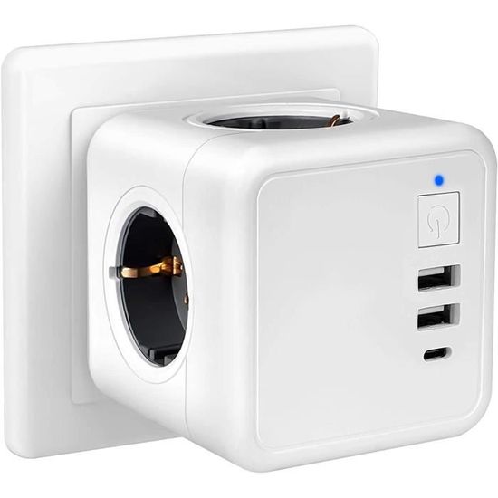 Multiprise cube usb, multiprise murale cube avec 4 prises 2 ports usb ...