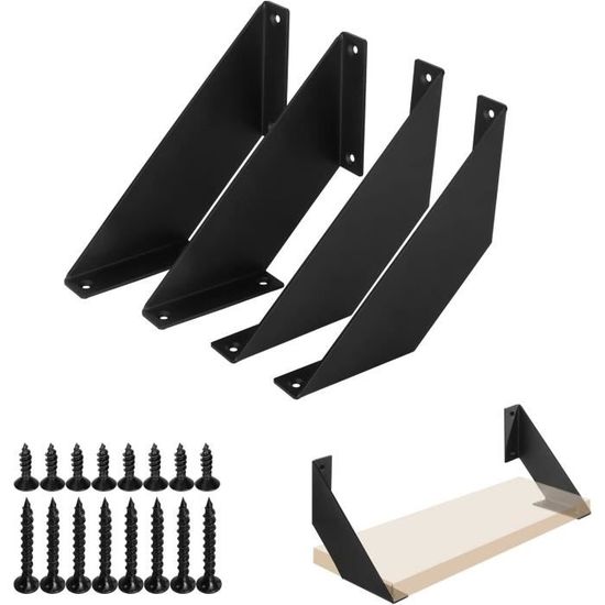 Support Etagere Metal Noir 10cm 4 pièces, Equerre Etagere Murale ...