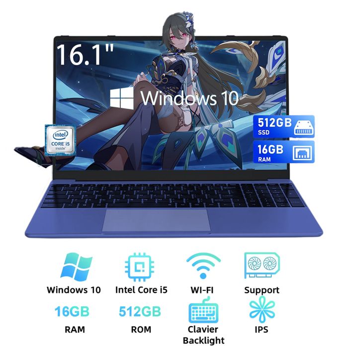 Ordinateur Portable 16,1 Pouces,16GB RAM 512GB SSD,PC Portable Intel Core i5-1240P,Laptop WiFi ...