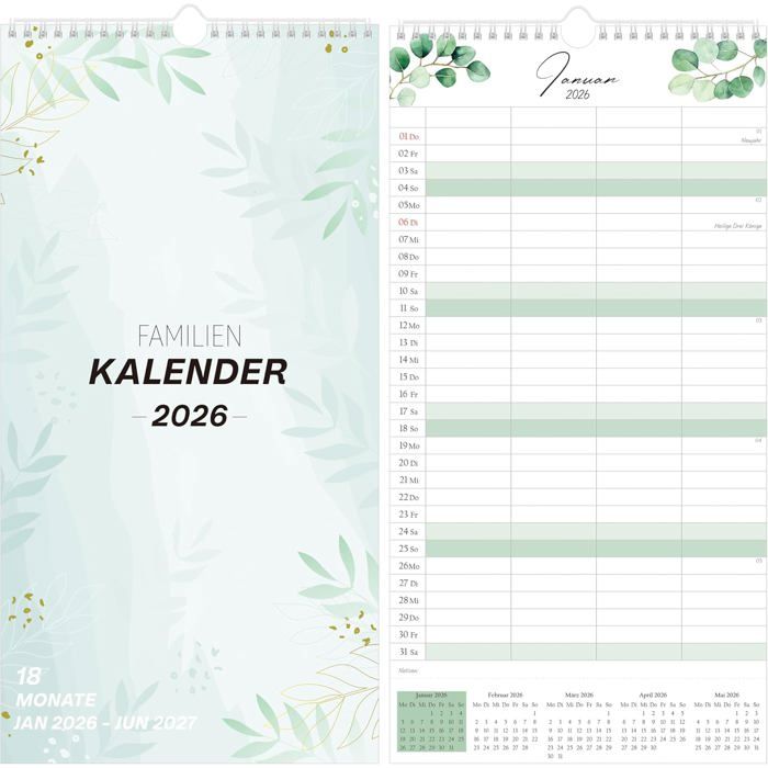 Calendrier familial mural 2026 - GOODiX - 4 colonnes - 18 mois - 22x43 ...