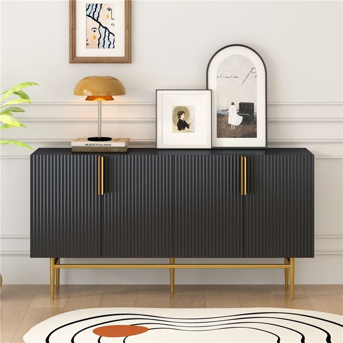 Buffet moderne élégant 4 portes, poignées métalliques dorées, meuble de ...