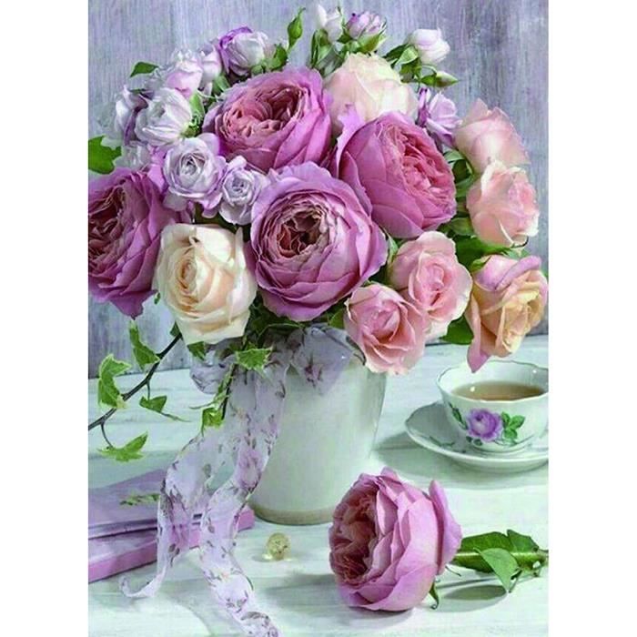 Diamond Painting Strass Complet Fleur Rose Broderie Diamant Kit Paysage ...